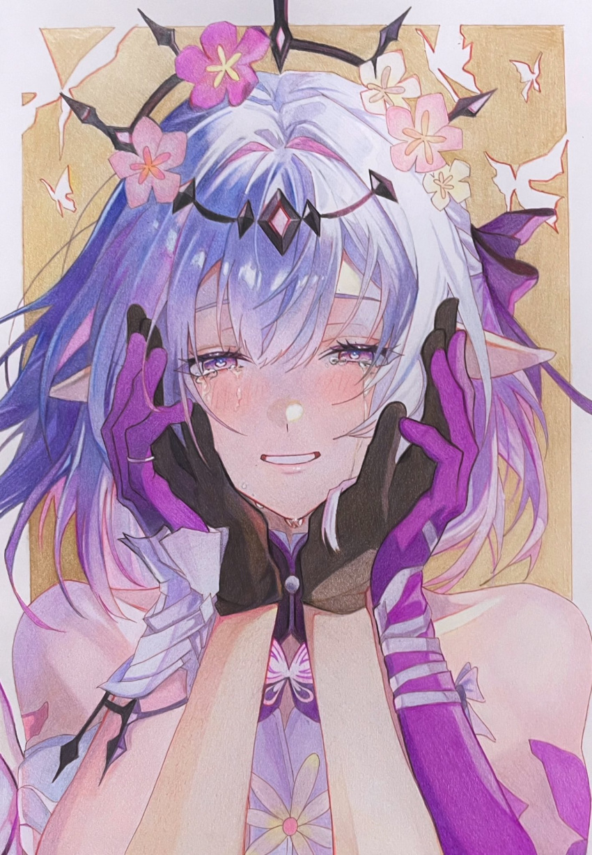 Safebooru - 1girl bare shoulders black gloves black tiara blush ...