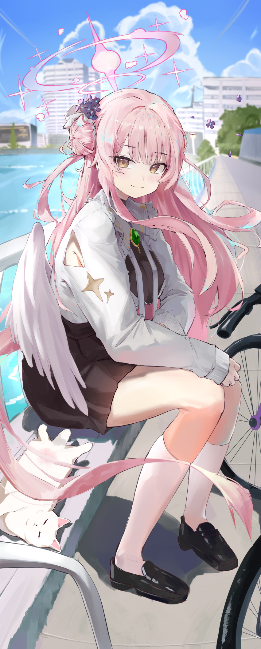 Safebooru - 1girl absurdres alternate costume bicycle black shoes black skirt black socks blue ...