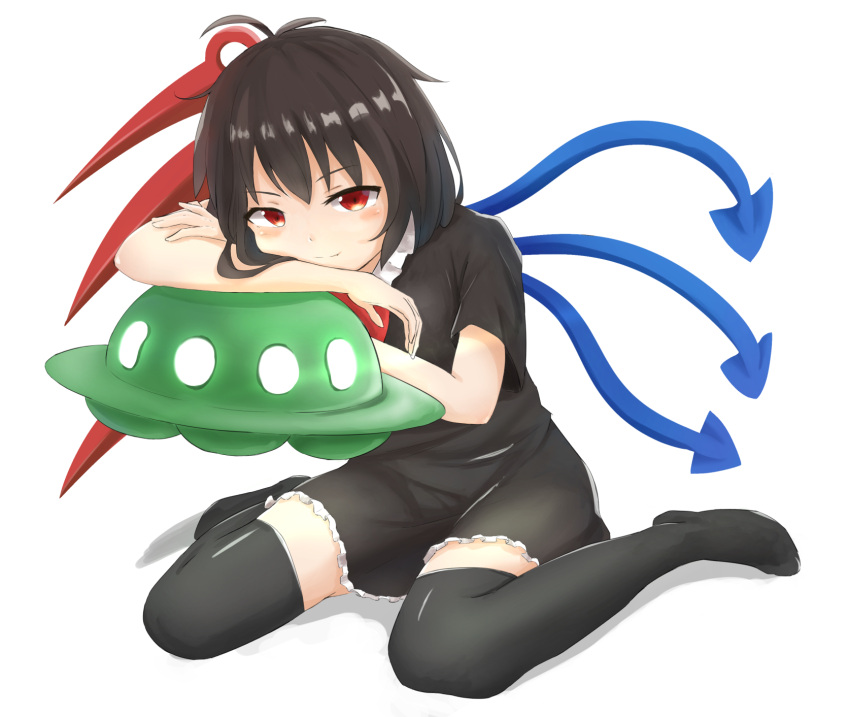 Safebooru - 1girl asymmetrical wings black dress black hair black thighhighs blue wings blush ...