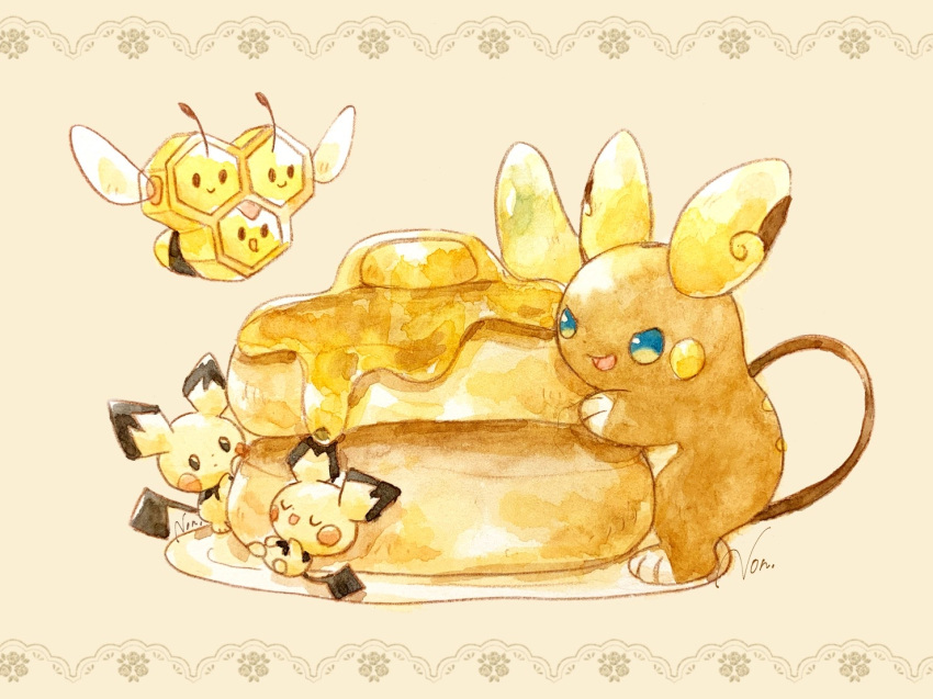 Safebooru - alolan raichu animal focus blue eyes butter combee food ...