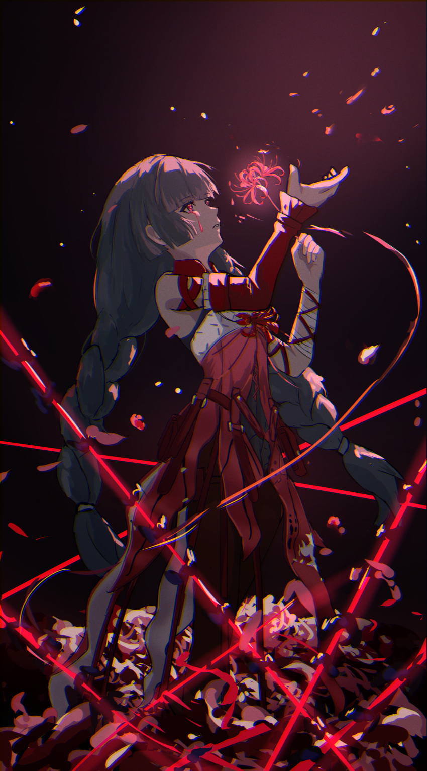 Safebooru - 1girl absurdres bandaged arm bandages bare shoulders black skirt blood blood from ...