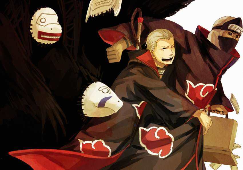 Safebooru - 2boys akatsuki uniform briefcase closed eyes forehead ...