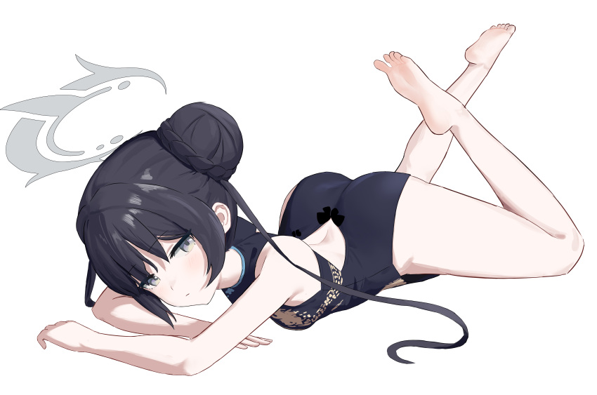 Safebooru - 1girl absurdres barefoot blue archive china dress chinese clothes dress grey eyes ...