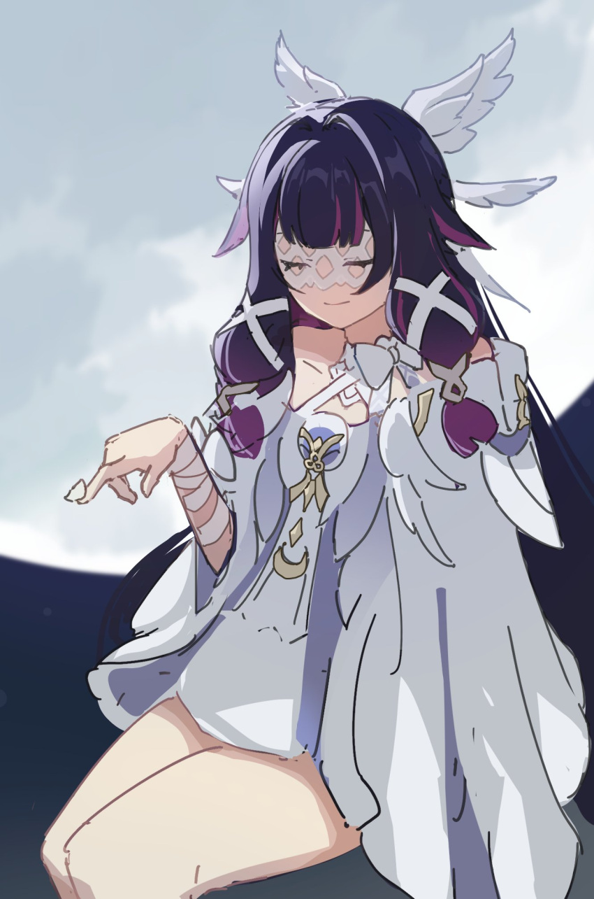 Safebooru - 1girl angel wings bandaged arm bandages black hair blunt bangs blunt tresses bow ...