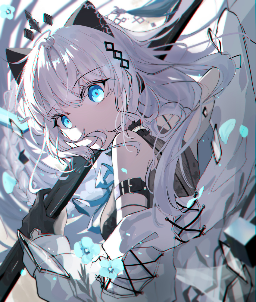 Safebooru - 1girl absurdres arcaea black gloves black shirt blue eyes ...