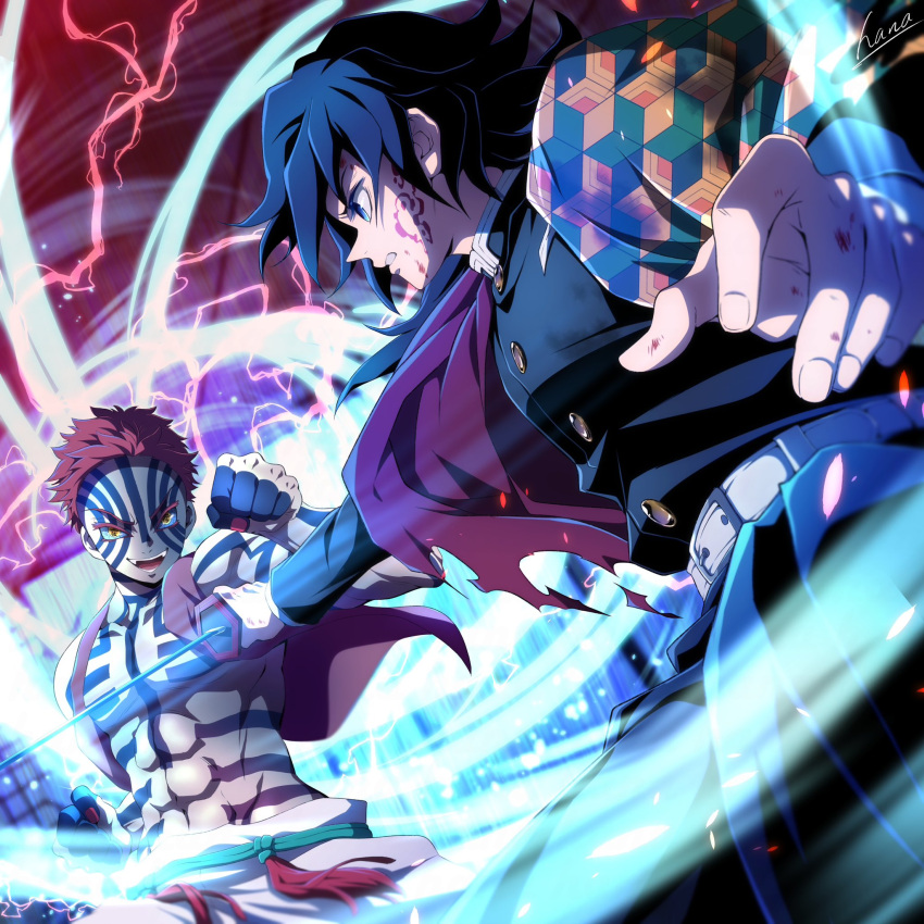 Safebooru 2boys Akaza Kimetsu No Yaiba Battle Black Hair Black 6193