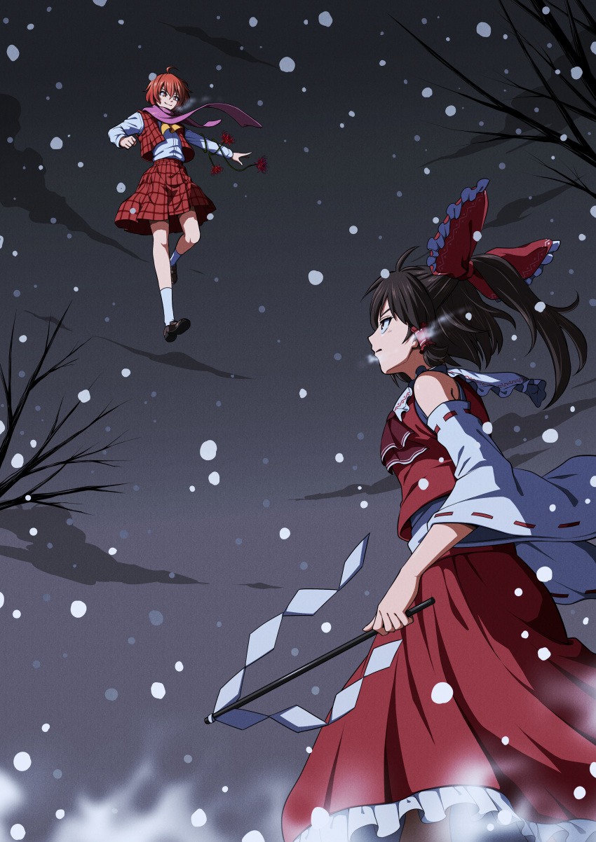 Safebooru - absurdres black hair commission flower flying gohei hair ...