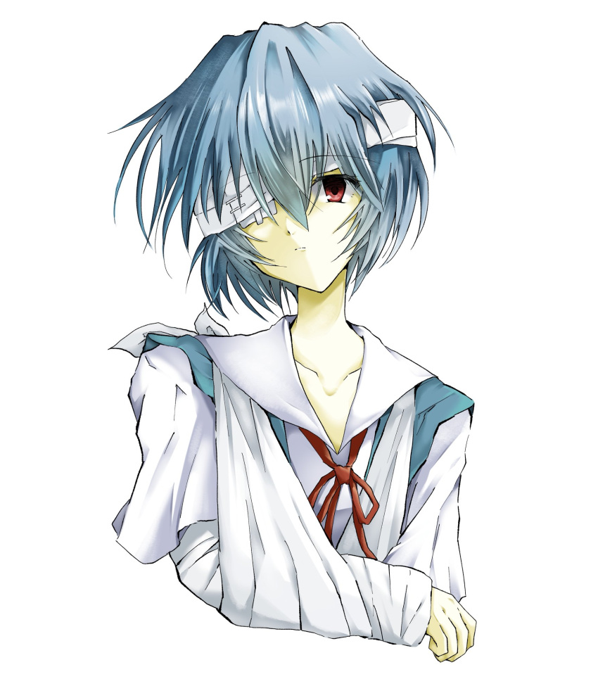 Safebooru - 1girl ayanami rei bandage over one eye bandaged arm ...