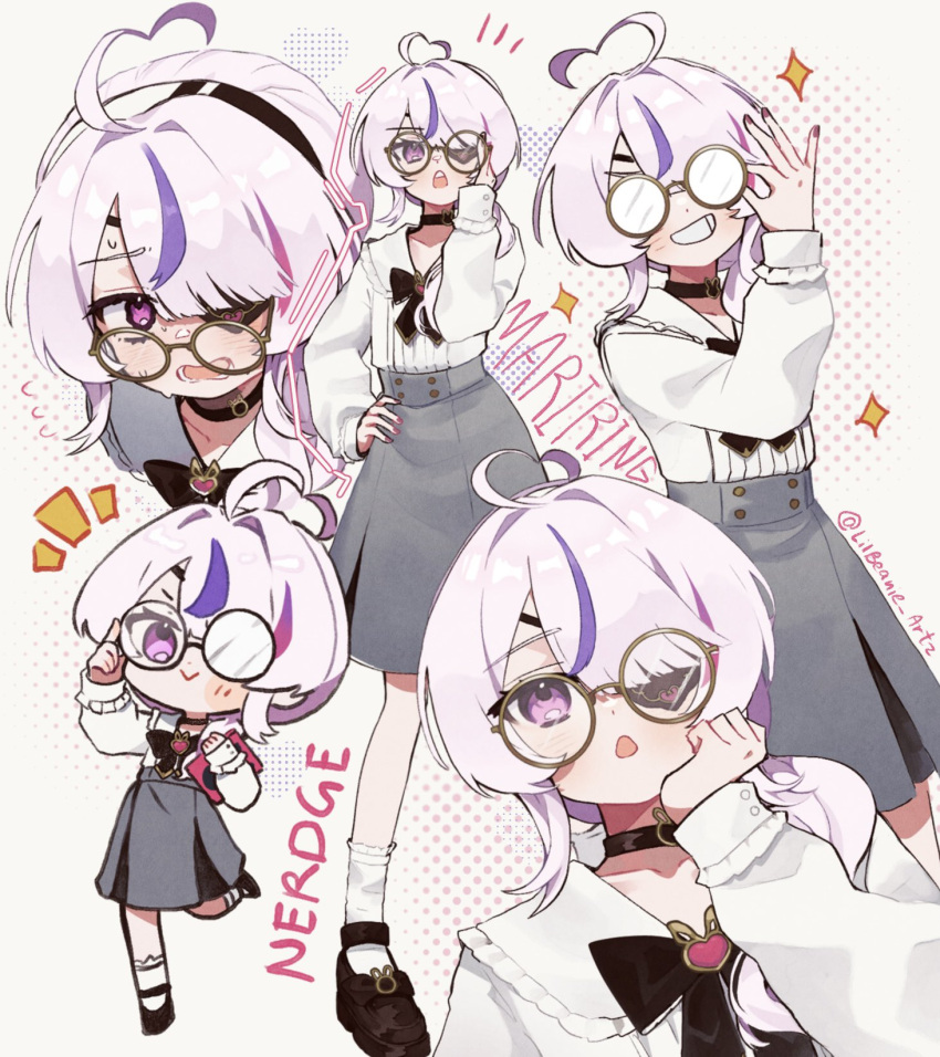 Safebooru - 1girl :> adjusting eyewear ahoge artist name black choker ...