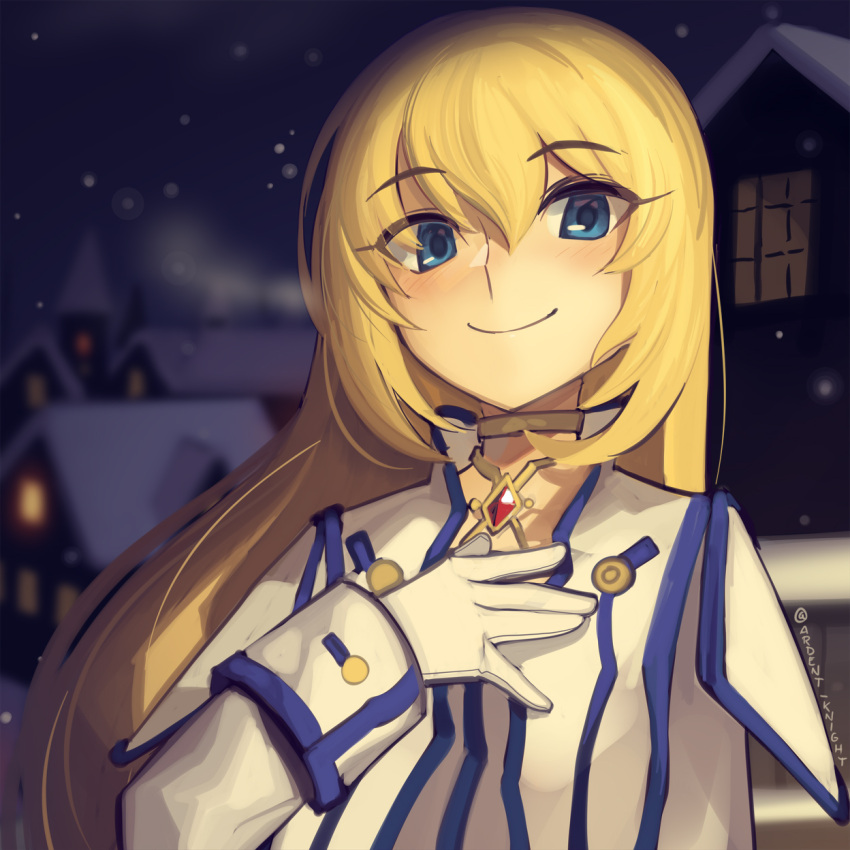 Safebooru - 1girl blonde hair blue eyes blush boa (brianoa) colette brunel gloves hand on own ...