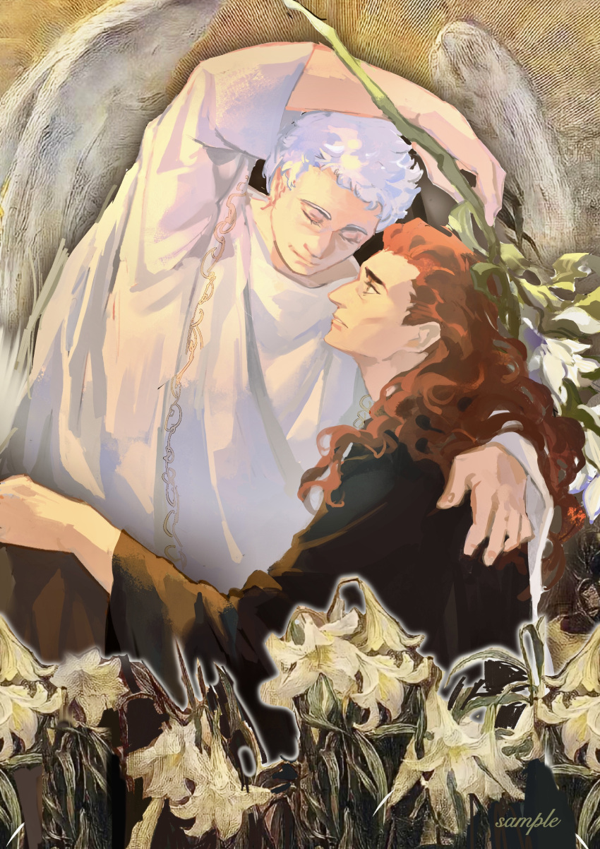 Safebooru - 2boys absurdres angel aziraphale (good omens) black robe ...