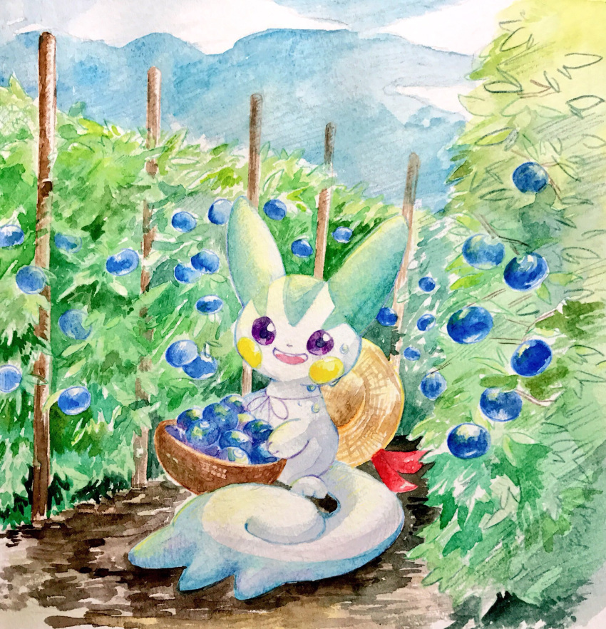 Safebooru - basket berry (pokemon) bush day farming hat on back highres ...