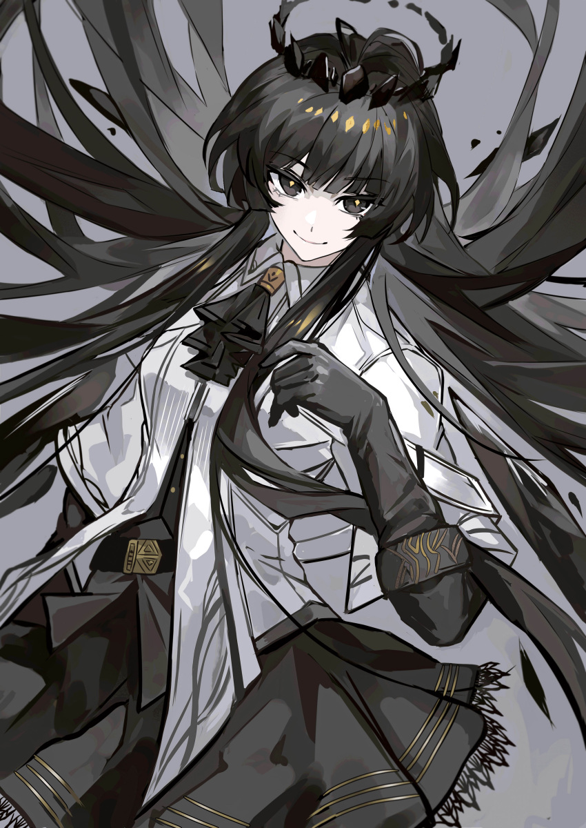 Safebooru - 1girl absurdres arknights ascot belt black ascot black belt black eyes black gloves ...