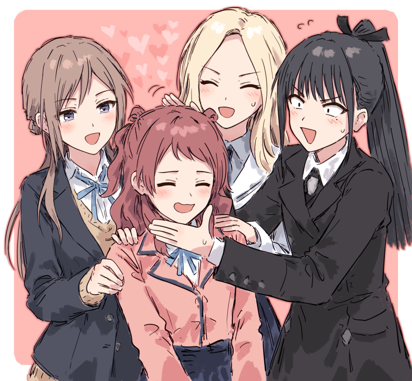 Safebooru - 4girls ^ ^ amaya tsubame black coat black hair black jacket blonde hair blue ribbon ...