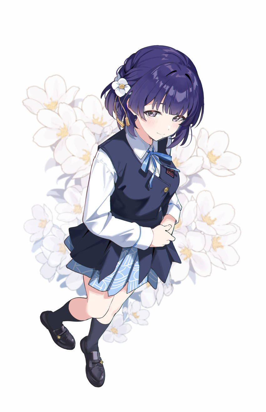 Safebooru - 1girl absurdres black shoes black socks blue overskirt blue ribbon blue skirt blue ...