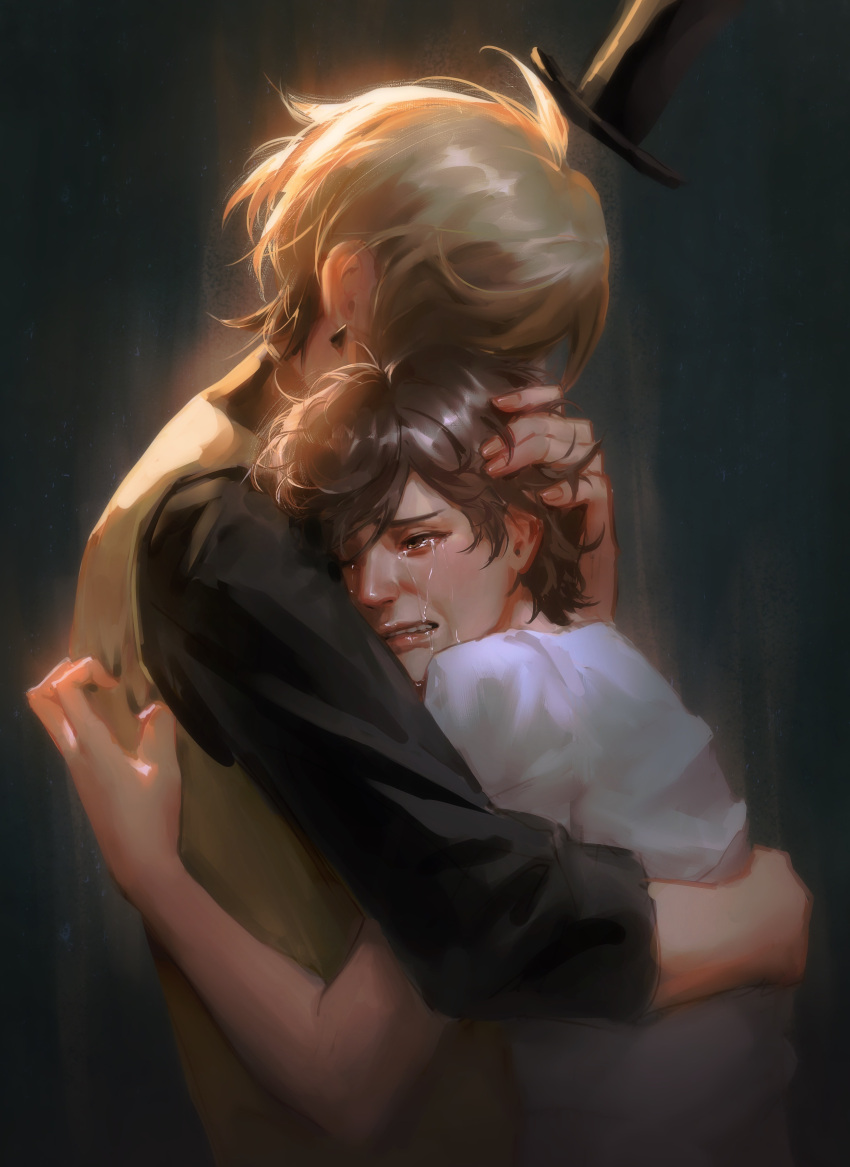Safebooru - 2boys absurdres bill cipher blonde hair brown hair crying ...