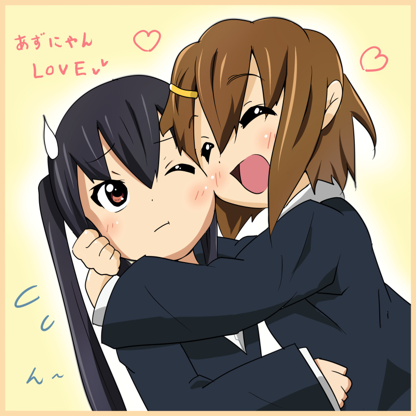 Safebooru - :t ;t black hair brown hair closed eyes eyes closed heart ...