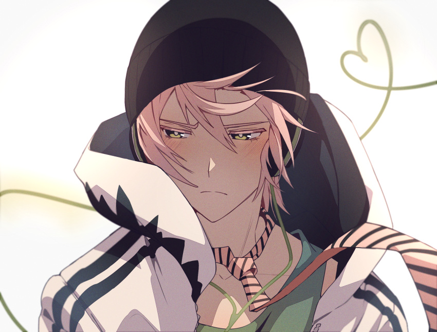 Safebooru - 1boy 66 (roro) averting eyes beanie blush close-up frown ...