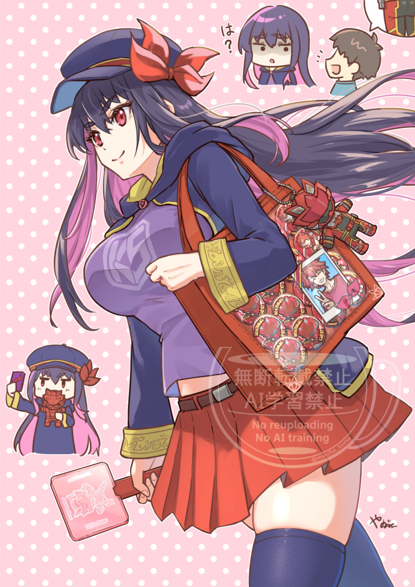 Safebooru - 1girl bag black hair breasts colored inner hair hand fan ...