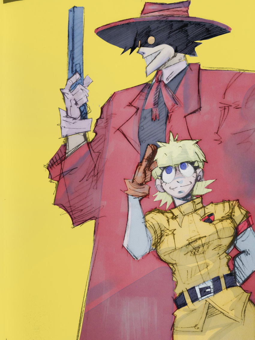 Safebooru - 1boy 1girl alucard (hellsing) belt buckle black vest blonde hair blue eyes ...