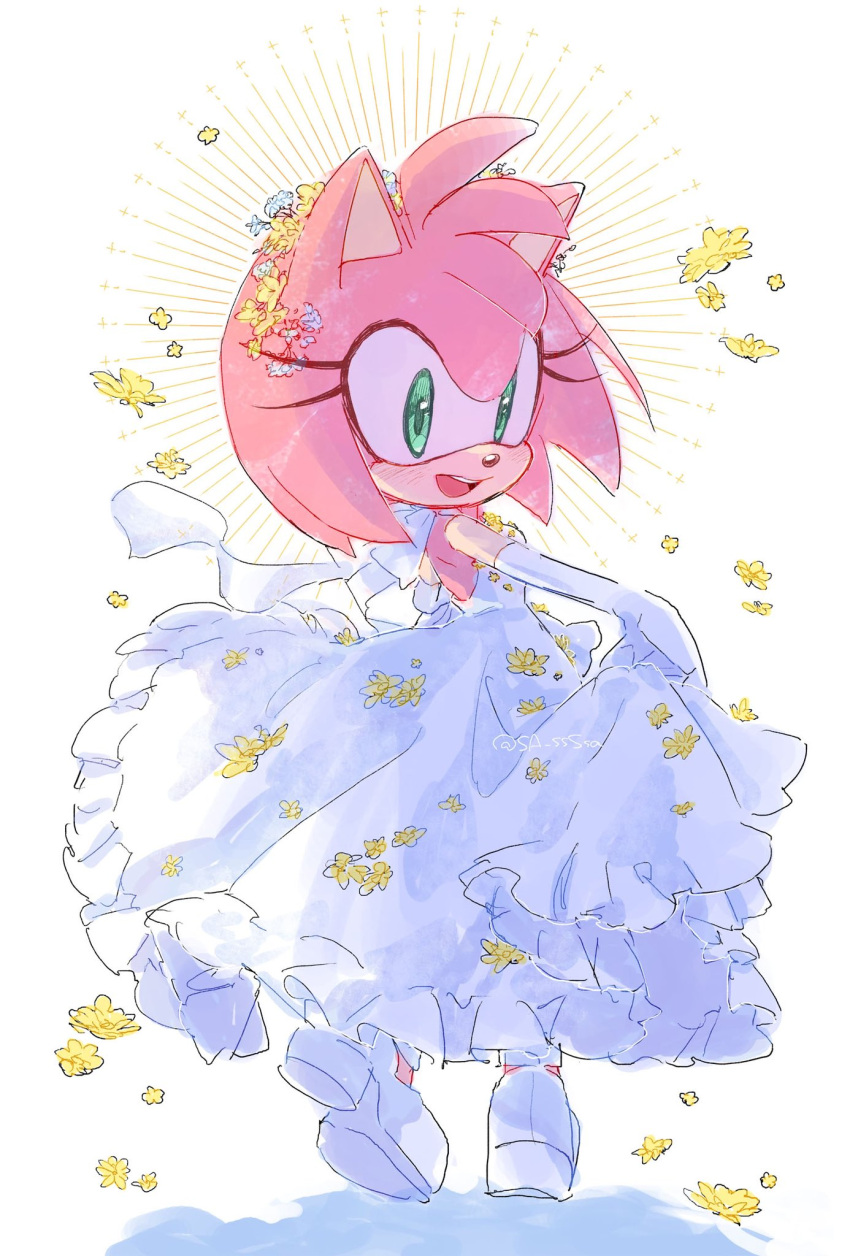Safebooru - 1girl :d alternate costume amy rose animal ears animal nose dress eyelashes flower ...