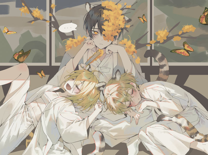 Safebooru - 1girl 2boys animal ears bad id bad twitter id bags under eyes bandaged chest black ...