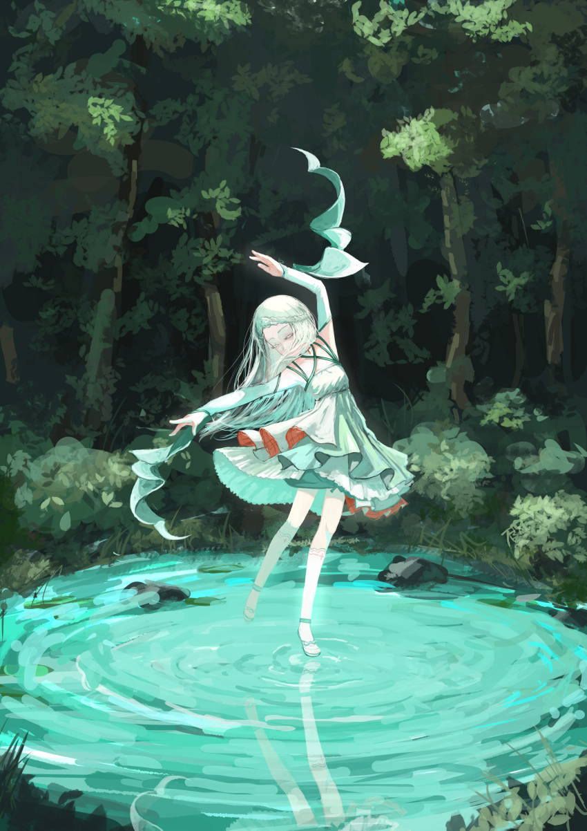 Safebooru - 1girl absurdres braid braided bangs closed eyes dress forest full body gakuen ...