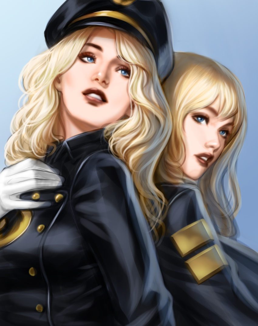 Safebooru - 2girls absurdres birds of prey black canary black hat black jacket blonde hair blue ...