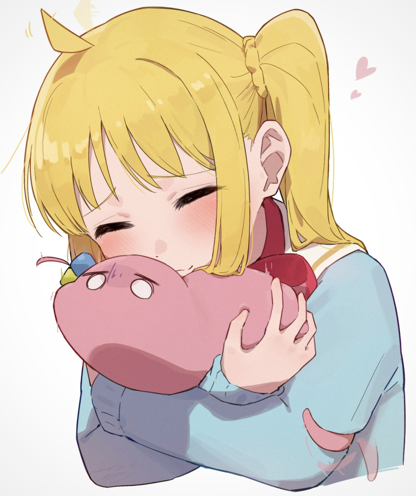 Safebooru - 2girls ahoge blonde hair blue shirt blush bocchi the rock! closed eyes closed mouth ...