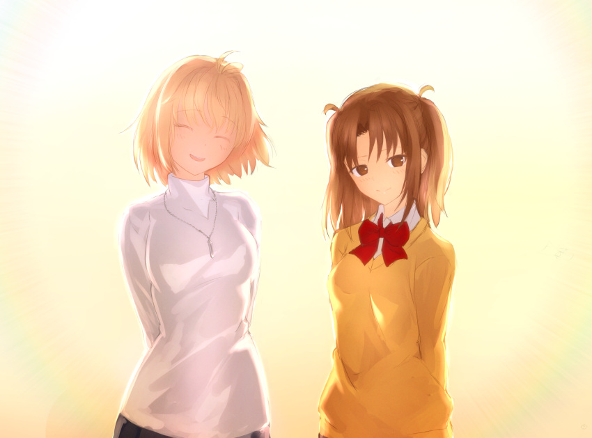 Safebooru - 2girls ahoge arcueid brunestud arms behind back blonde hair ...