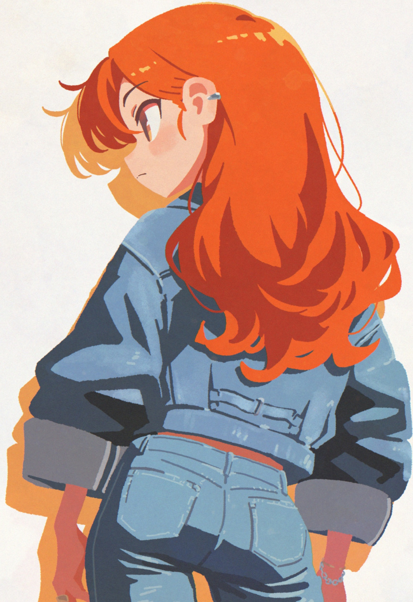 Safebooru - 1girl bracelet denim denim jacket ear piercing earrings ...