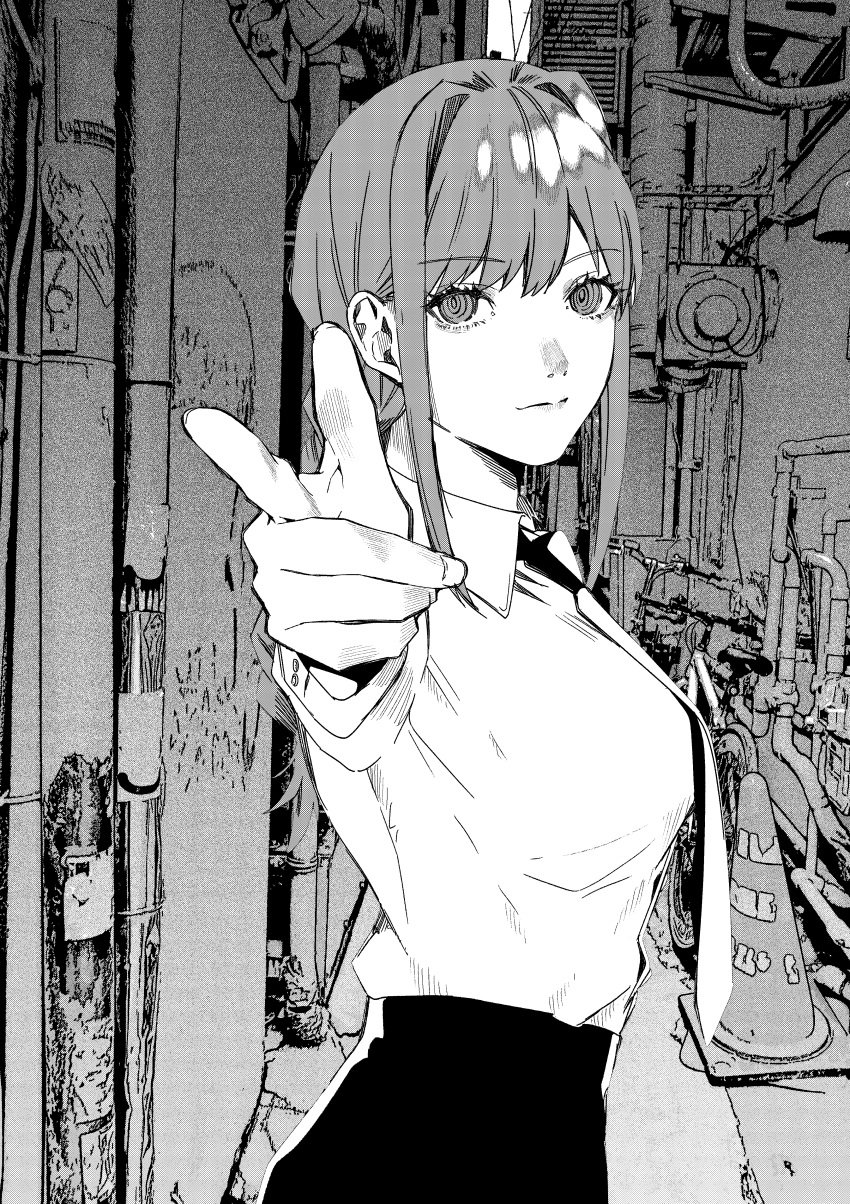 Safebooru - 1girl absurdres alley chainsaw man closed mouth collared ...