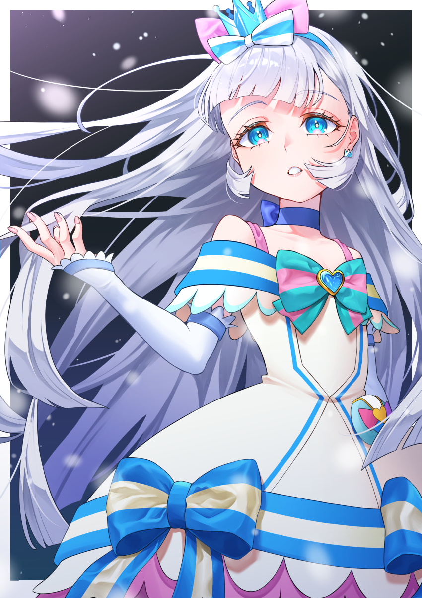 Safebooru - 1girl aboreen absurdres aqua bow aqua bowtie arm warmers blue choker blue eyes blue ...