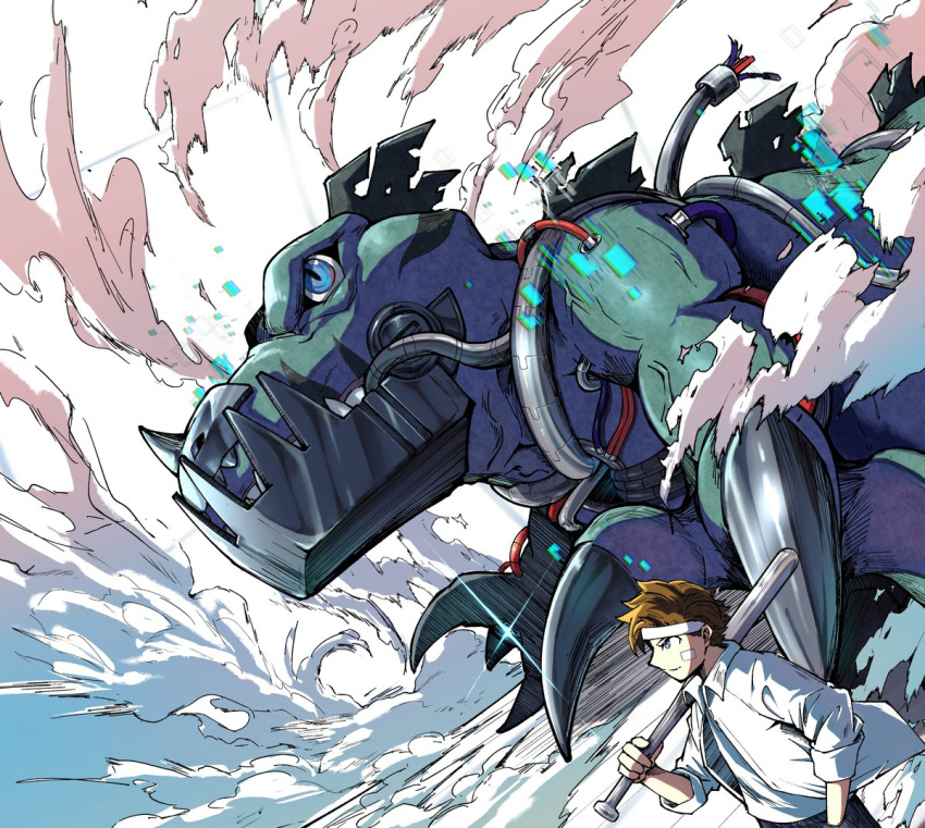 Safebooru - ayumuminato baseball bat blue eyes brown hair cyborg ...