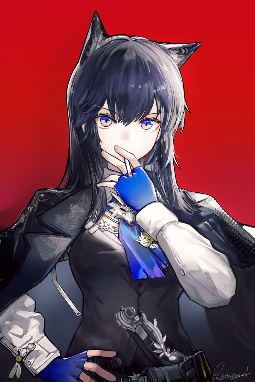 Safebooru - 1girl absurdres animal ear fluff animal ears arknights black hair black jacket black ...