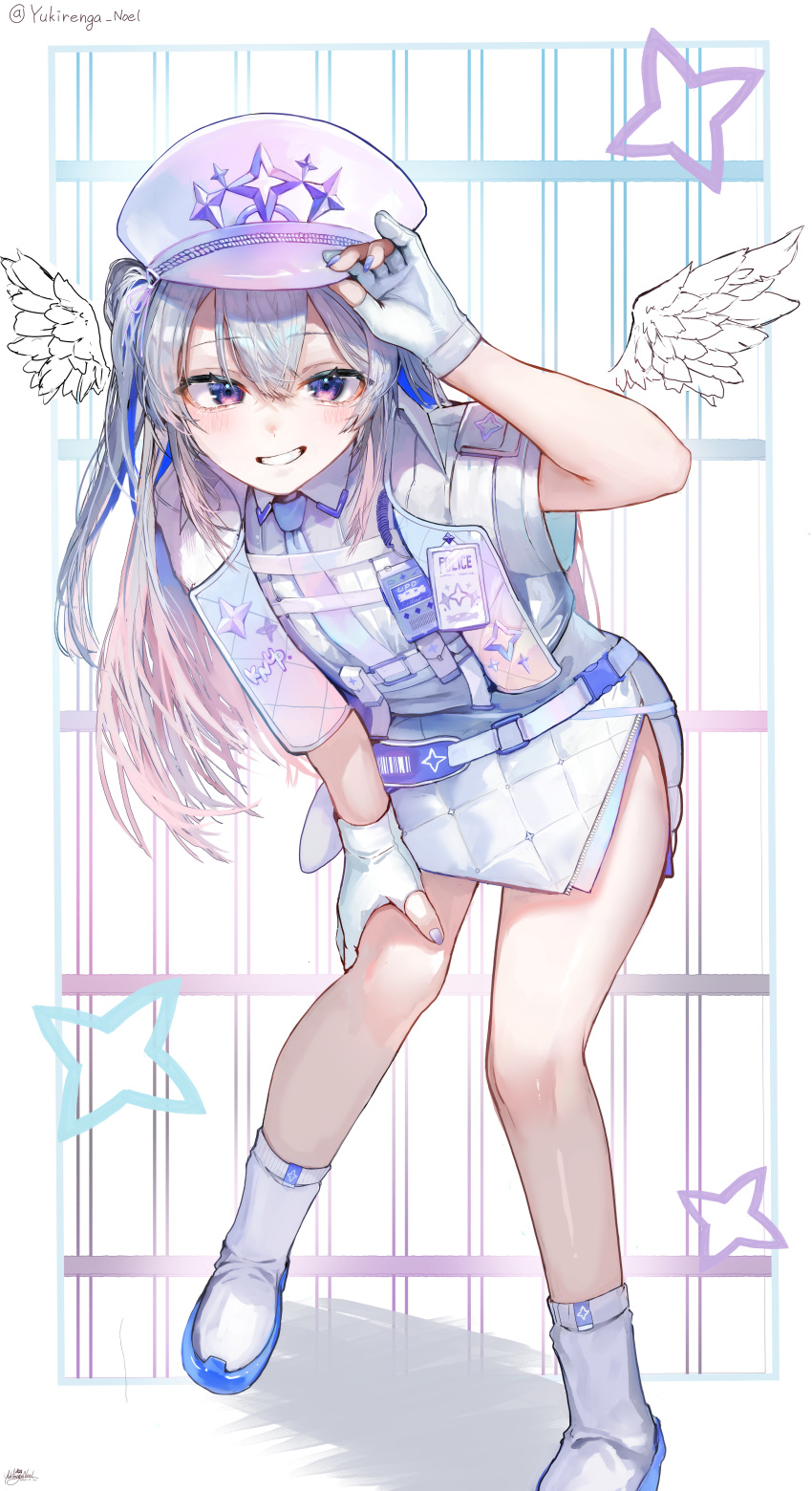 Safebooru - 1girl absurdres amane kanata angel angel wings bent over blue hair blush colored ...