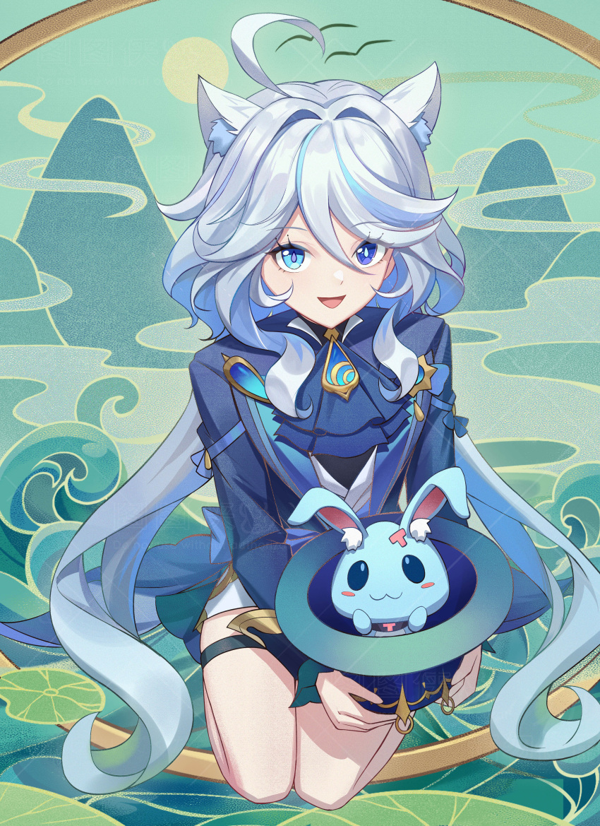 Safebooru - 1girl 1other absurdres animal ear fluff animal ears blue ...