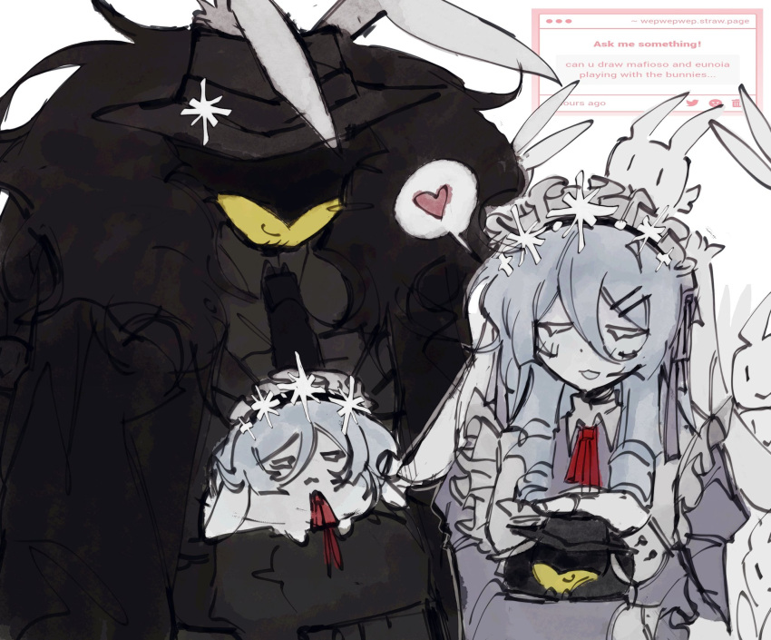 Safebooru - 1boy 1girl aamx1i animalization black coat black necktie black shirt blue hair blush ...