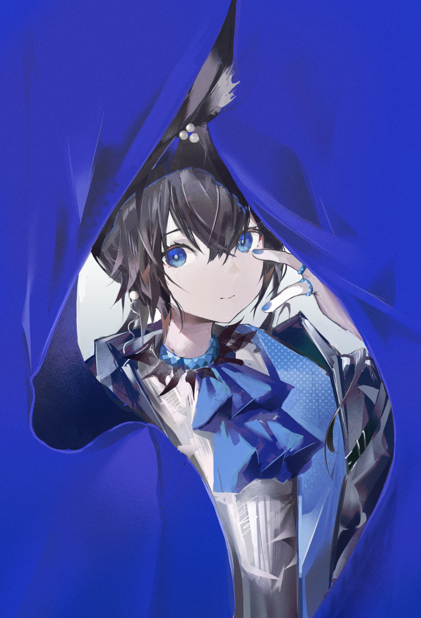 Safebooru - 1girl absurdres amiya (arknights) animal ears arknights ascot behind curtains black ...