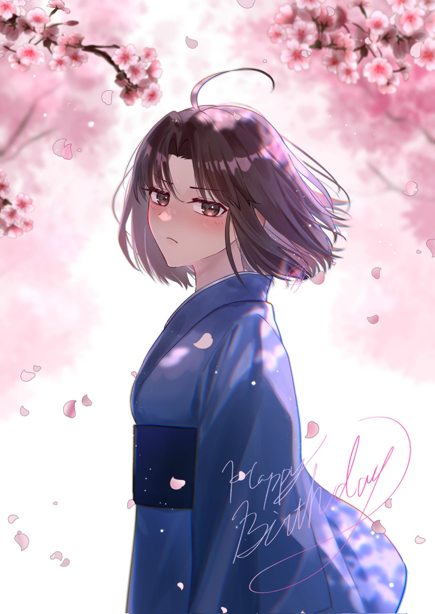 Safebooru 1girl Black Eyes Black Hair Blue Kimono Blush Breasts 9576