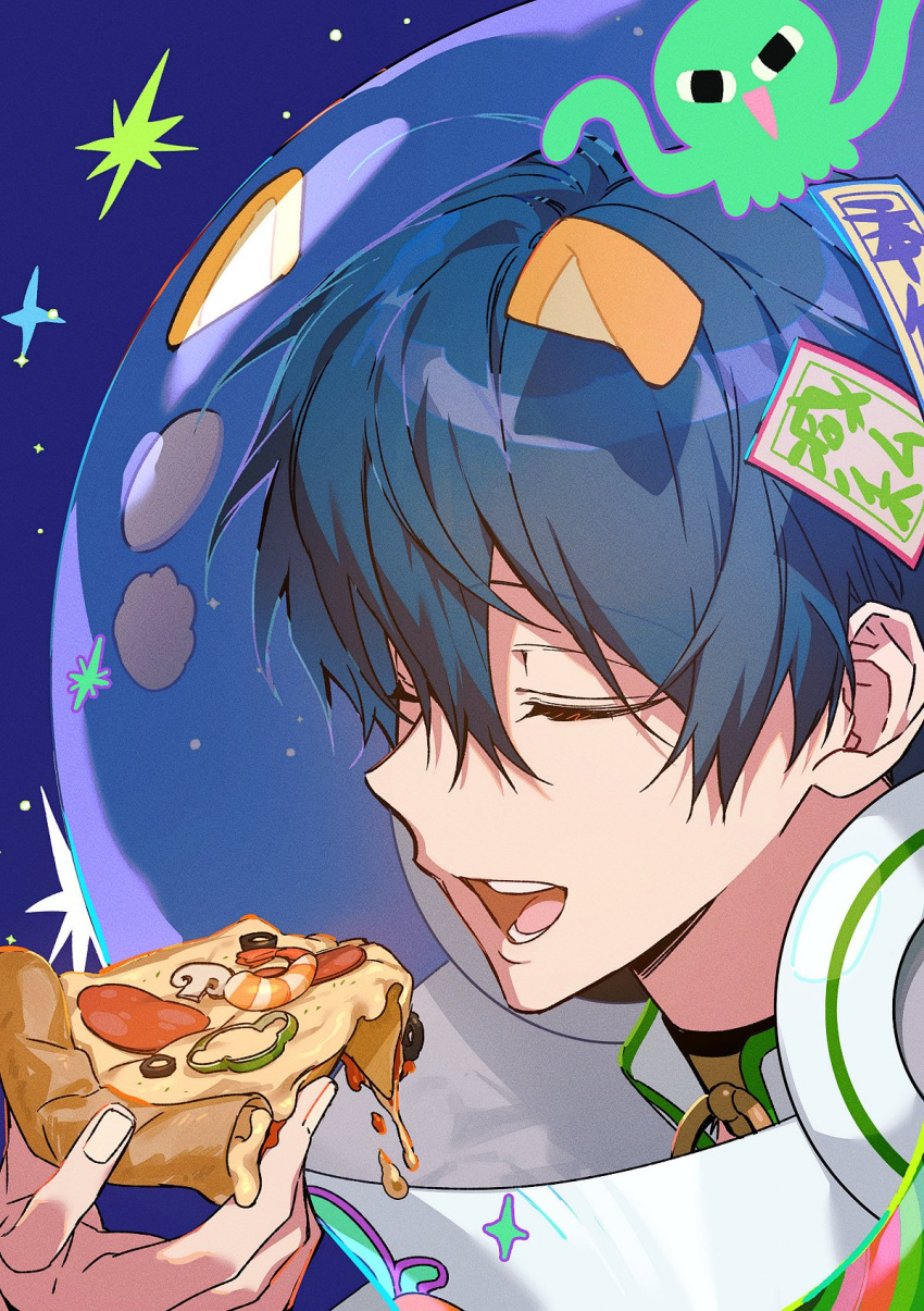 Safebooru - 1boy blue background blue hair charisma house closed eyes ...