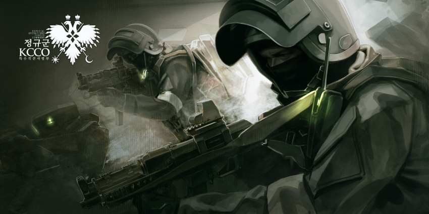 Safebooru - 2boys absurdres aiming altyn helmet assault rifle backpack ...