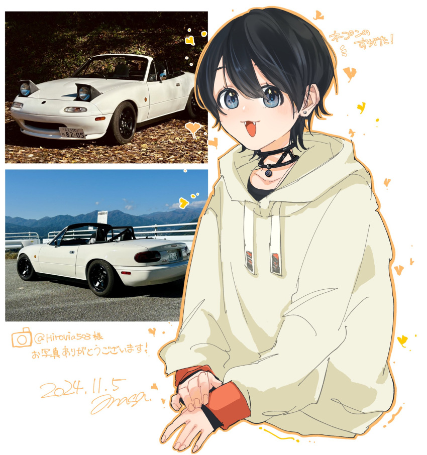 Safebooru - 1girl :d black choker black hair car choker collarbone ...