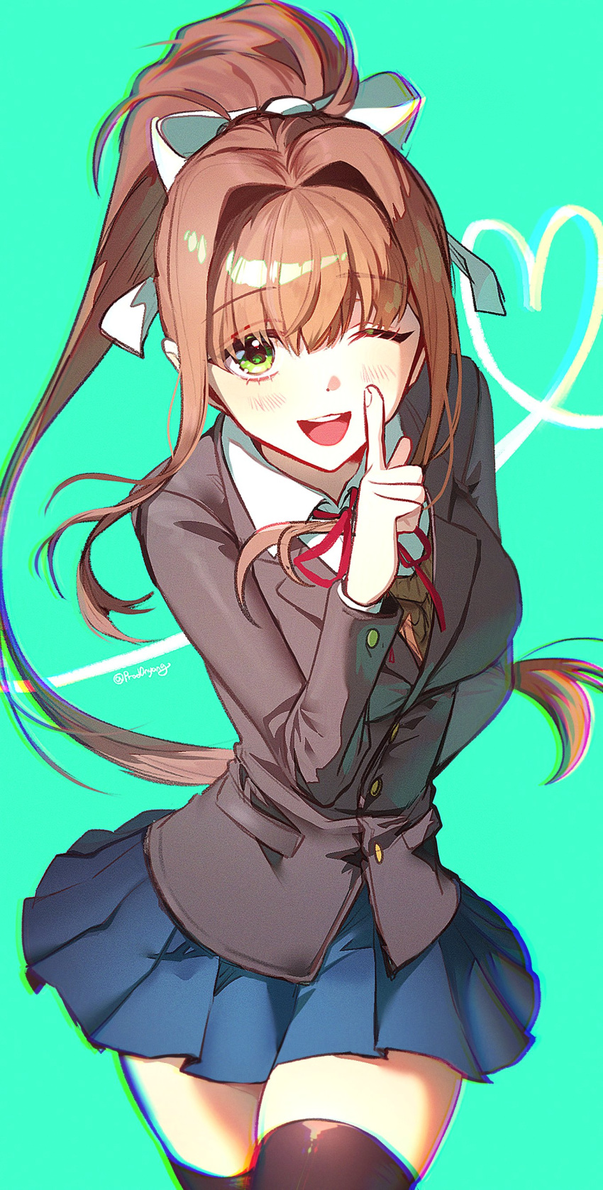 Safebooru - absurdres blazer blue skirt bow brown jacket brown sweater vest doki doki literature ...