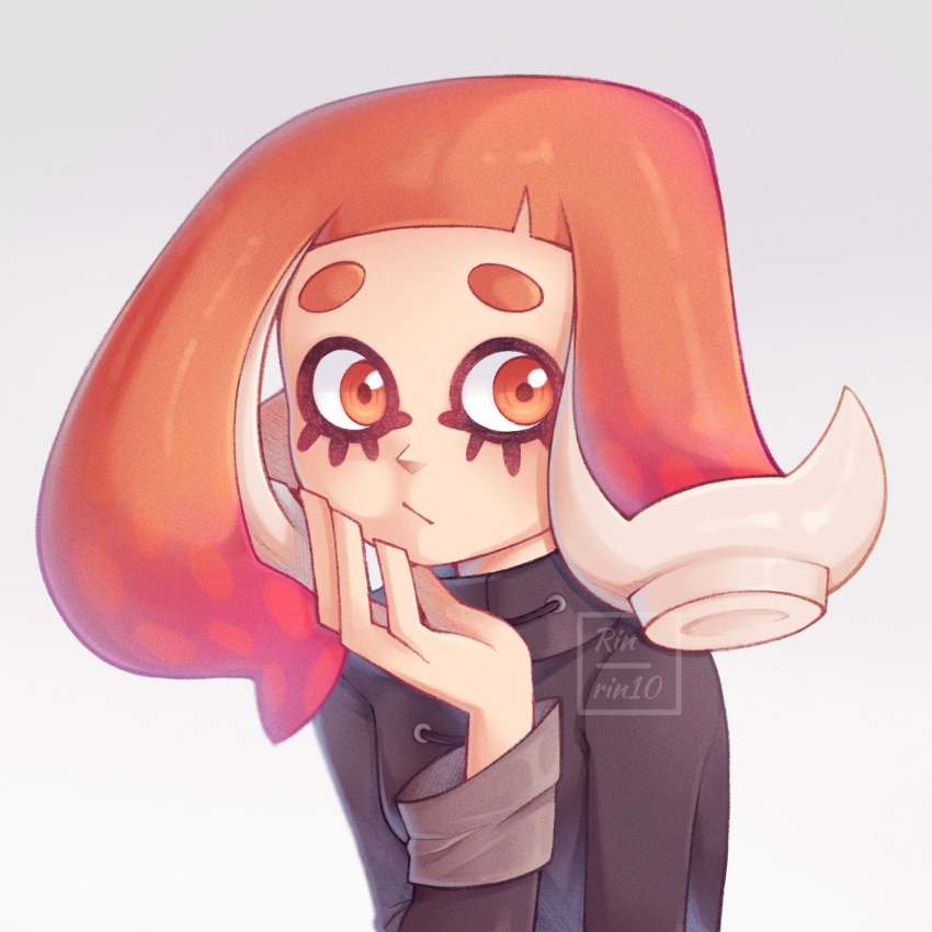 Safebooru - 1girl artist name black shirt gradient background grey ...