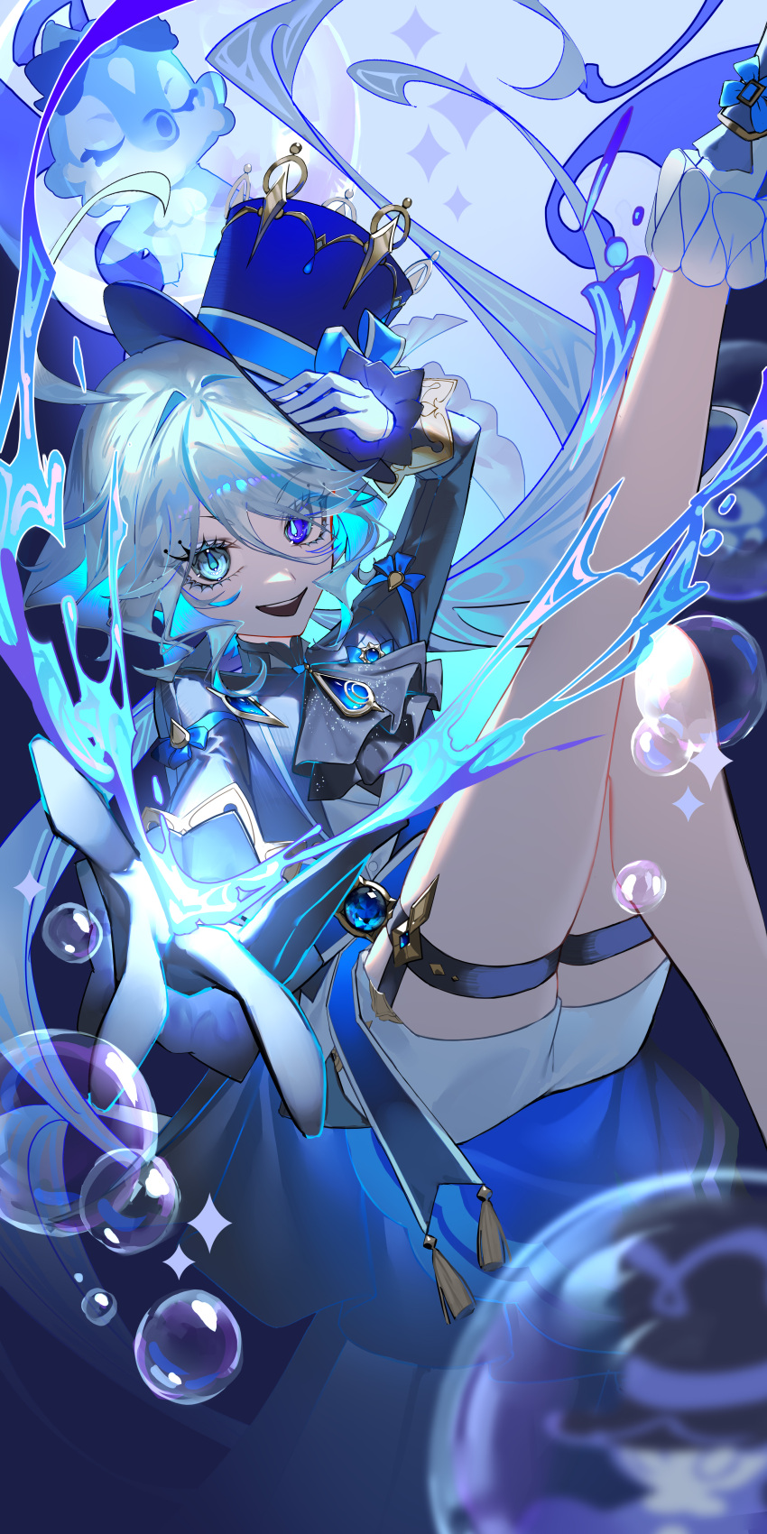 Safebooru - 1girl absurdres ahoge ascot black ascot blue brooch blue eyes blue gemstone blue ...