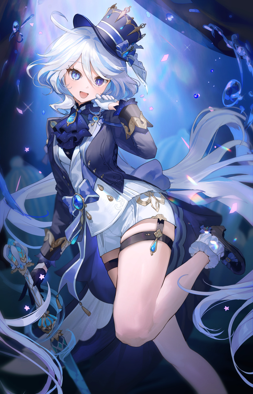 Safebooru - 1girl absurdres ahoge ascot black hat black jacket blue ascot blue eyes blue hair ...