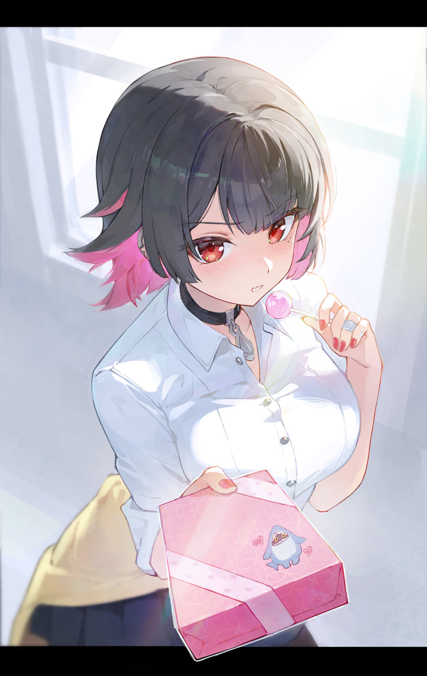 Safebooru - 1girl angcha black choker candy choker collared shirt colored inner hair ellen joe ...