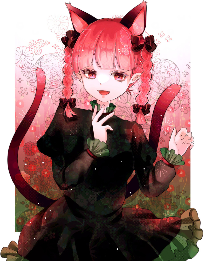 Safebooru - 1girl absurdres animal ears black bow black dress bow braid cat ears cat girl cat ...