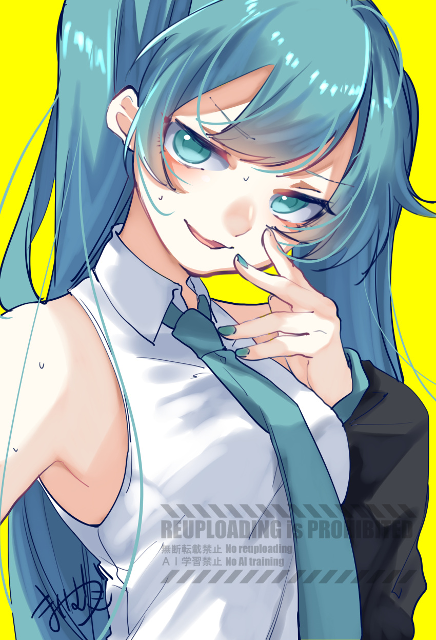 Safebooru - 1girl absurdres aqua hair aqua nails aqua necktie bare ...